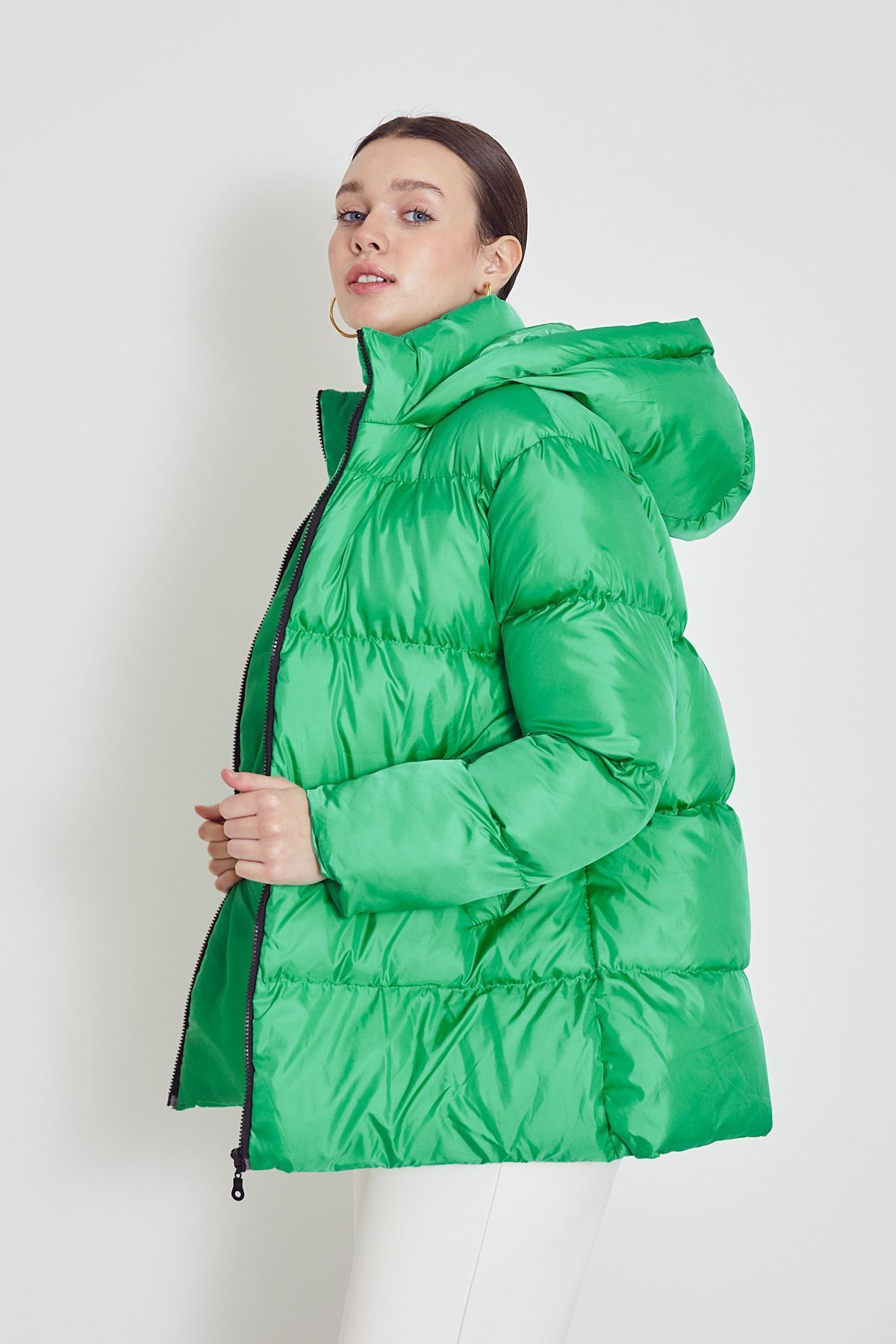 Kısa Şişme Mont-Yeşil