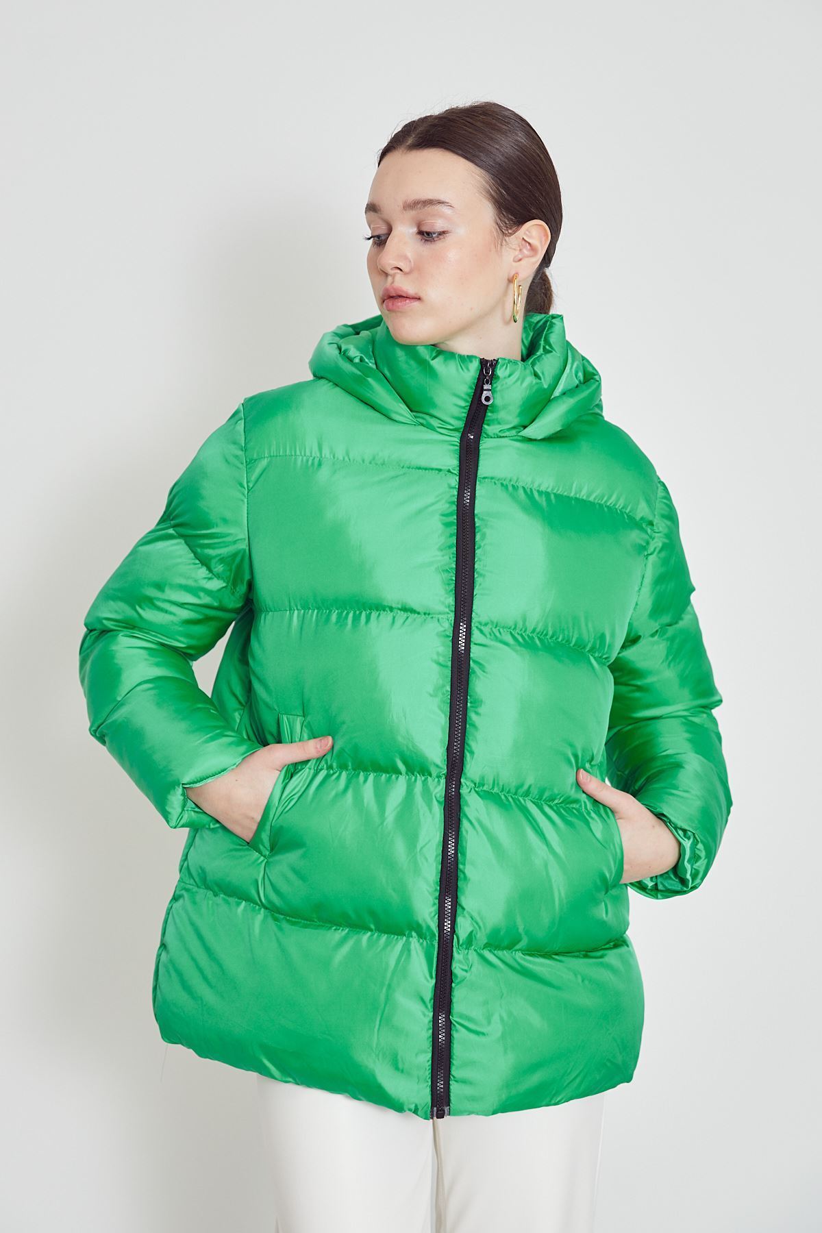 Kısa Şişme Mont-Yeşil